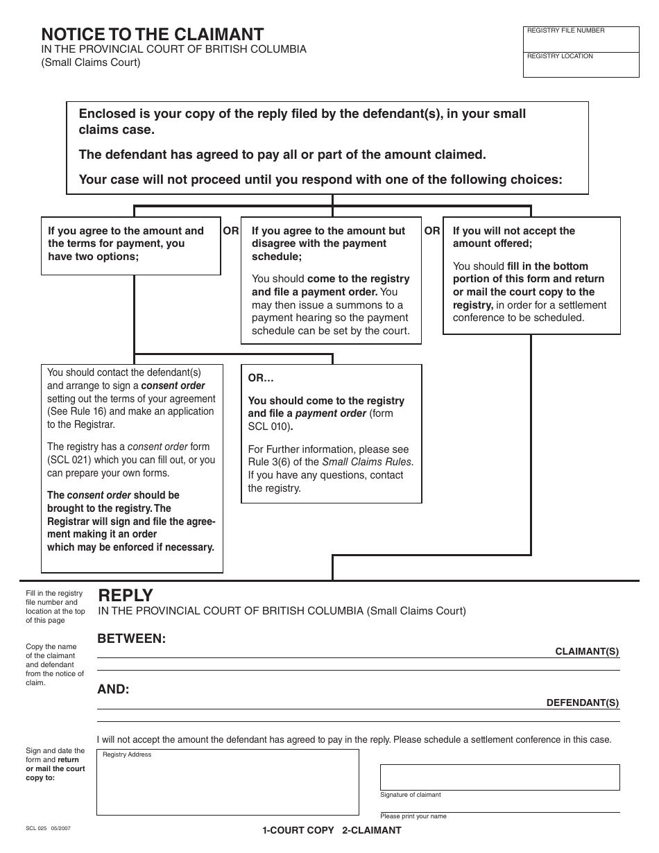 Form SCL025 - Fill Out, Sign Online and Download Fillable PDF, British ...
