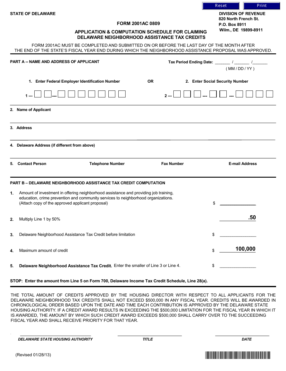 Form 2001AC 0809 - Fill Out, Sign Online and Download Fillable PDF ...