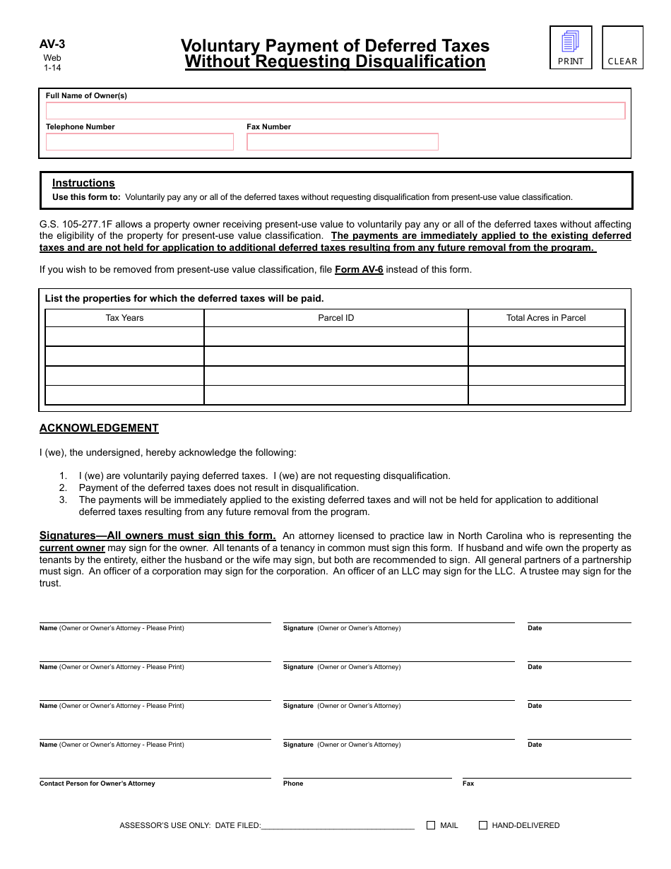 Form AV-3 - Fill Out, Sign Online and Download Fillable PDF, North ...