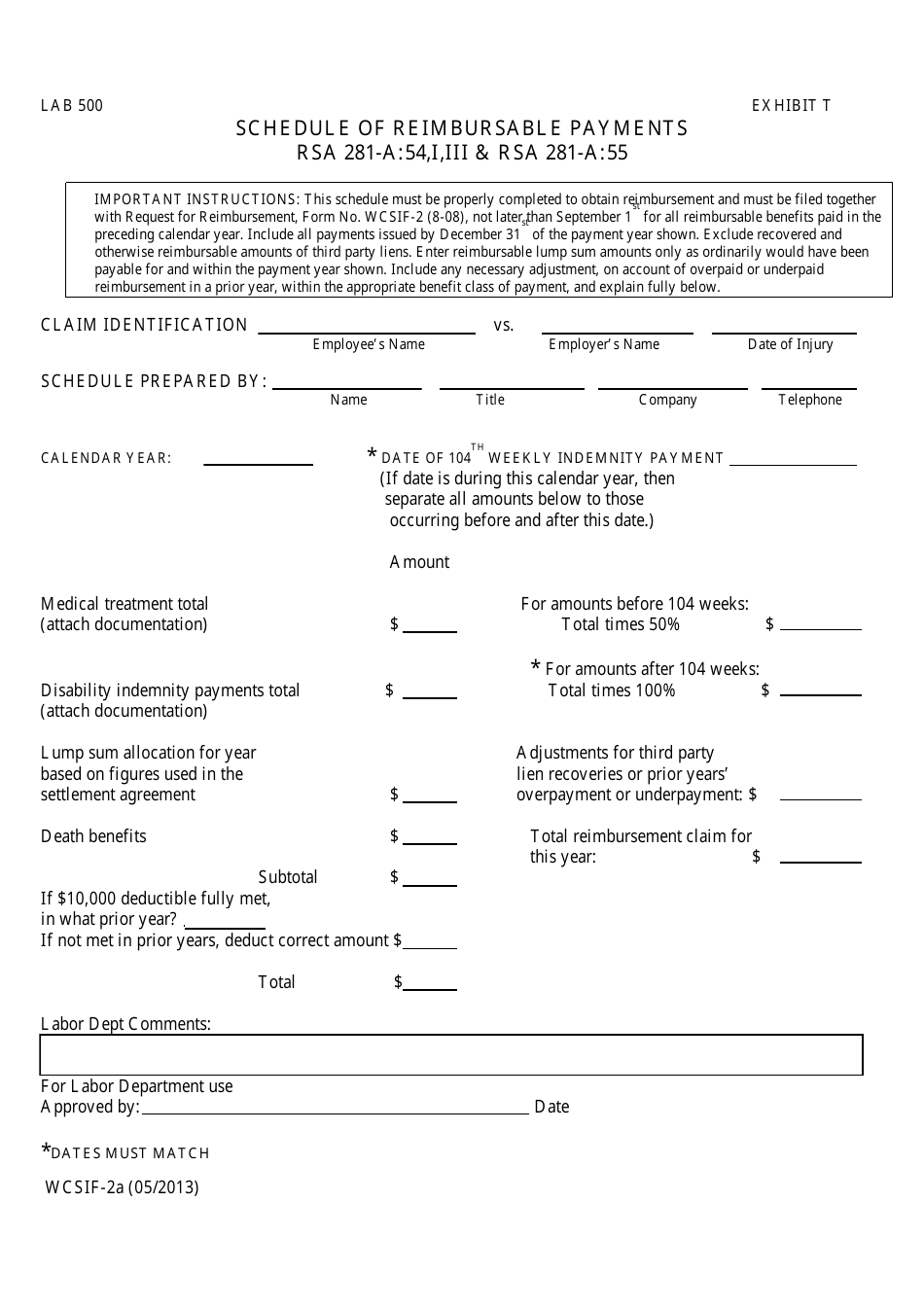 Form WCSIF-2A Exhibit T - Fill Out, Sign Online and Download Fillable ...