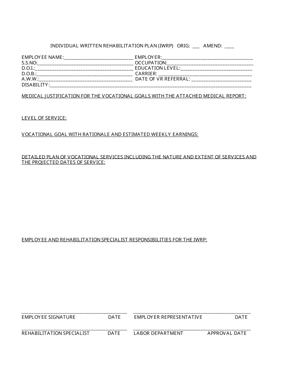 New Hampshire Individual Written Rehabilitation Plan - Fill Out, Sign ...