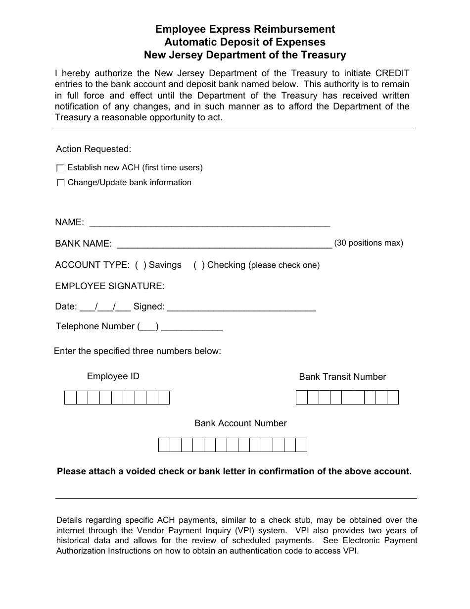 New Jersey Employee Express Reimbursement Automatic Deposit of Expenses ...