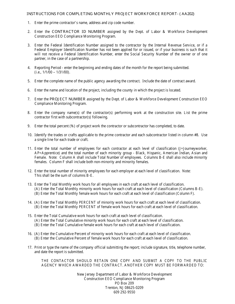 Download Instructions for Form AA202 Monthly Project Workforce Report ...