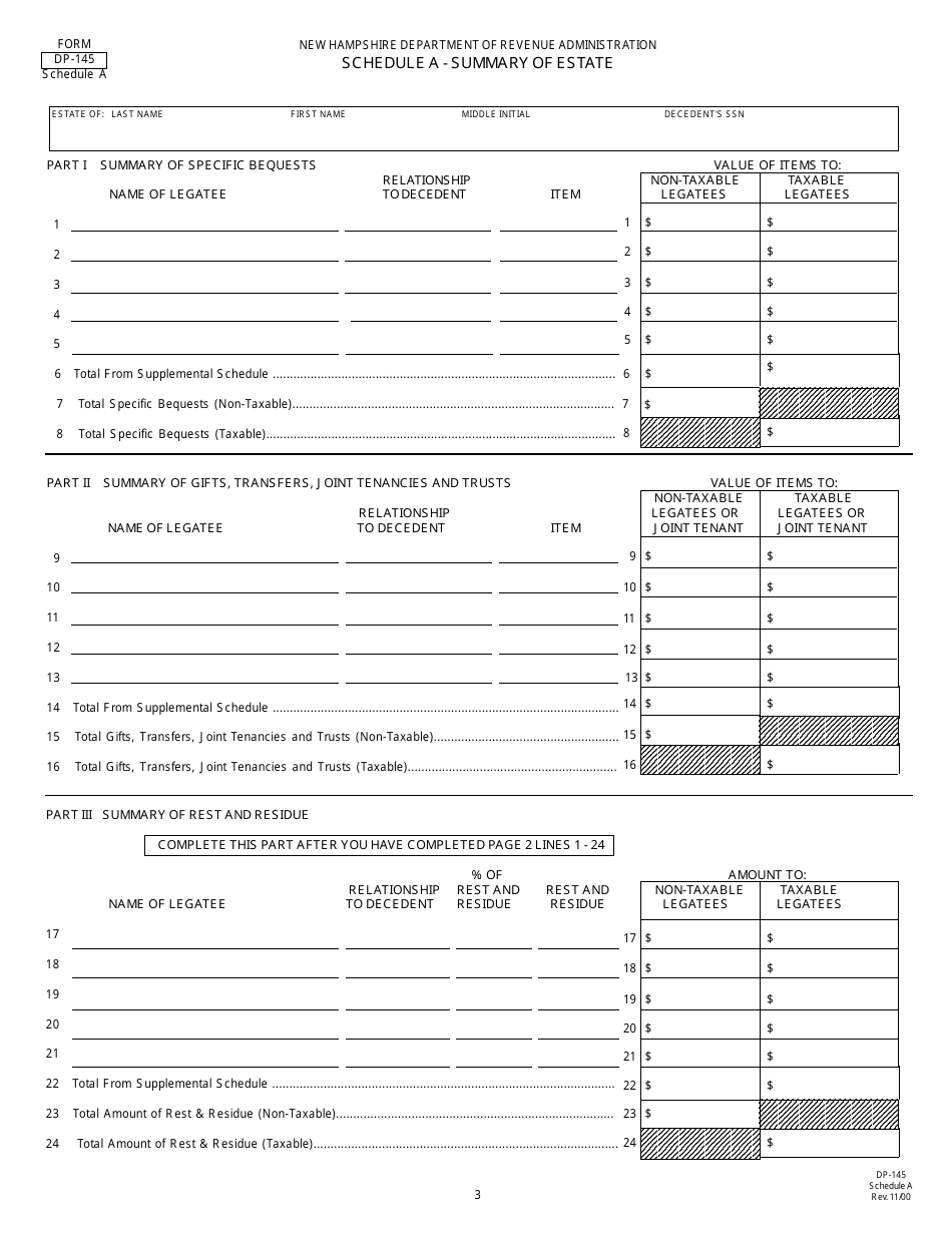 Form DP-145 Schedule A - Fill Out, Sign Online and Download Printable ...