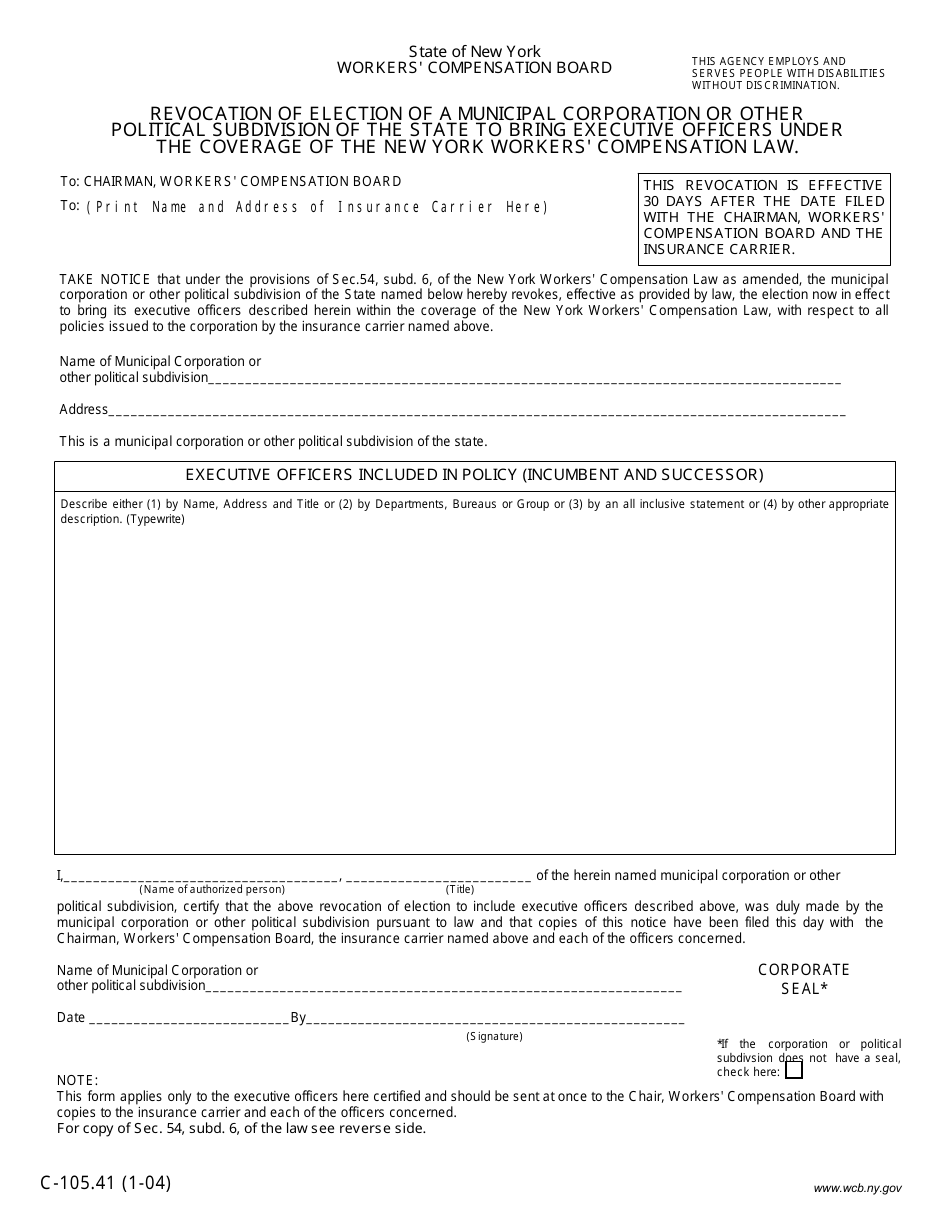 Form C-105.41 - Fill Out, Sign Online and Download Fillable PDF, New ...
