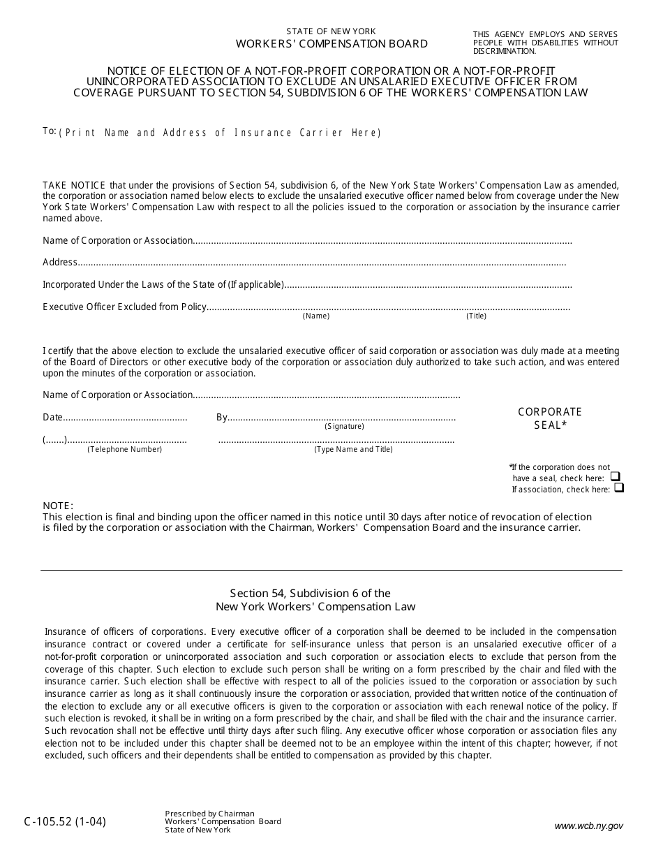 Form C-105.52 - Fill Out, Sign Online and Download Fillable PDF, New ...