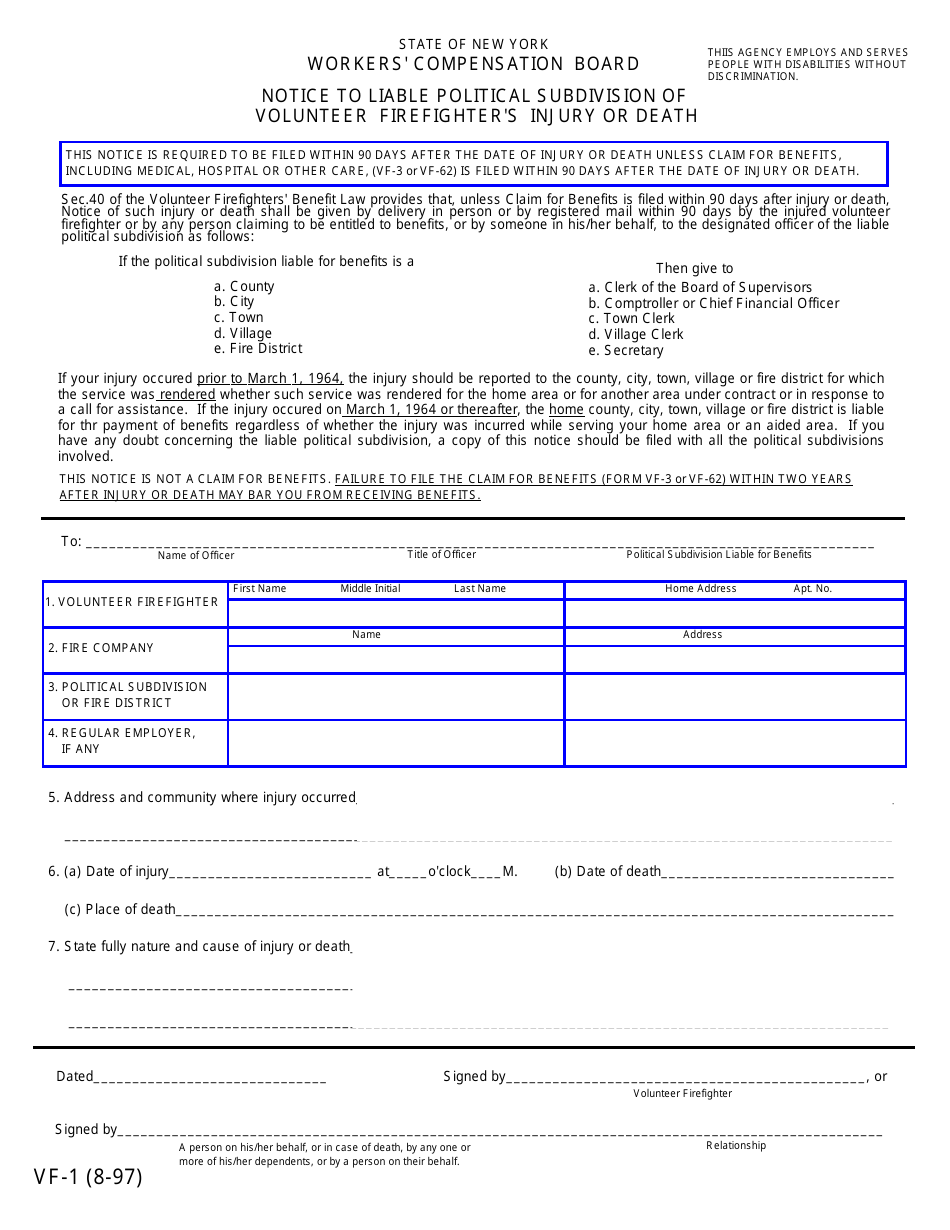 Form VF-1 - Fill Out, Sign Online and Download Printable PDF, New York ...