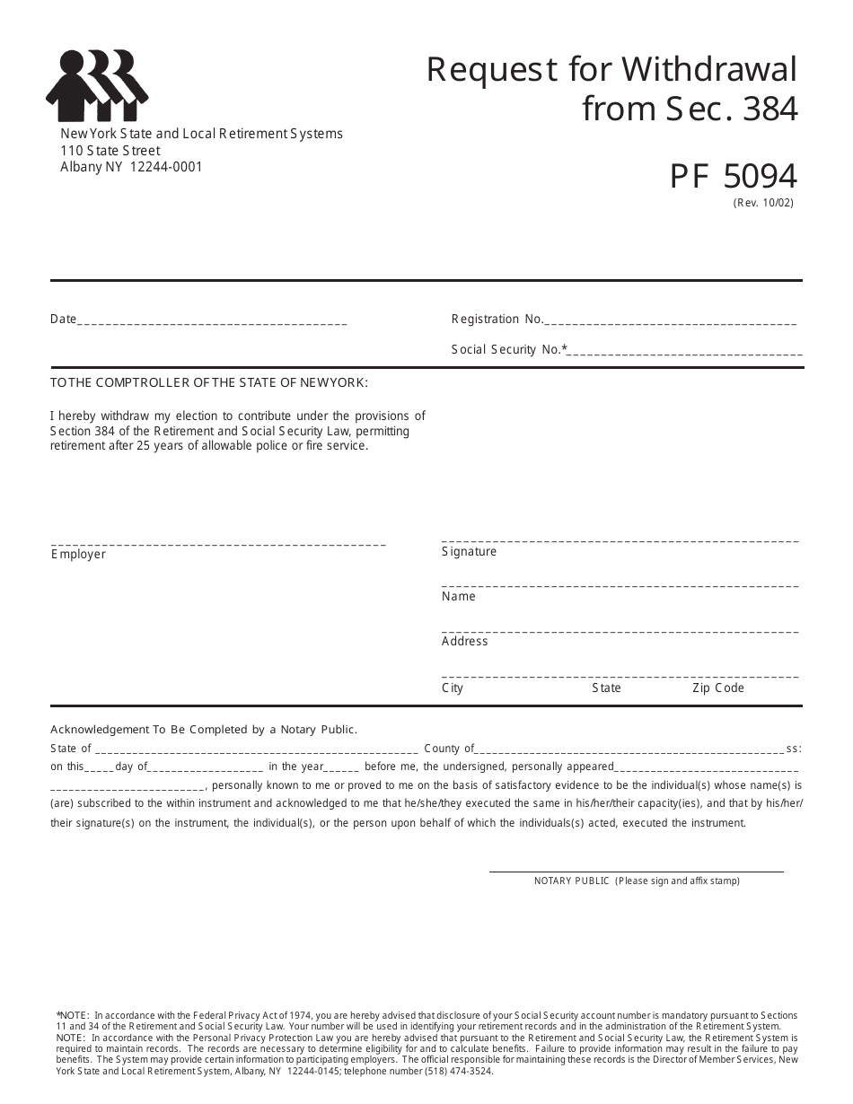Form PF5094 - Fill Out, Sign Online and Download Fillable PDF, New York ...