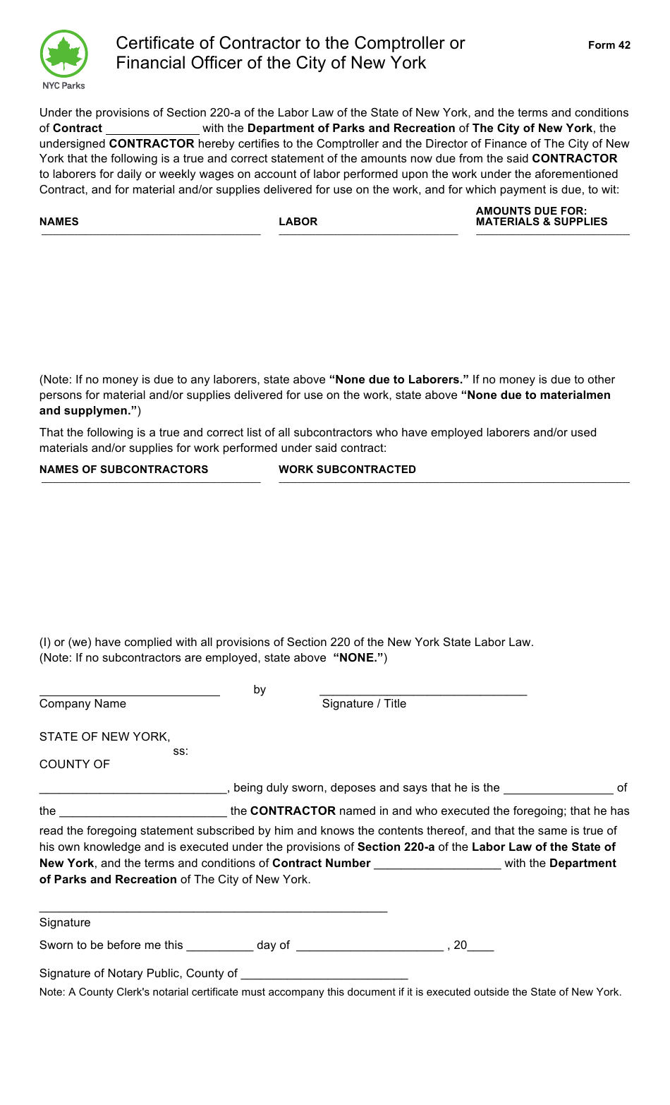 Form 42 - Fill Out, Sign Online and Download Printable PDF, New York ...