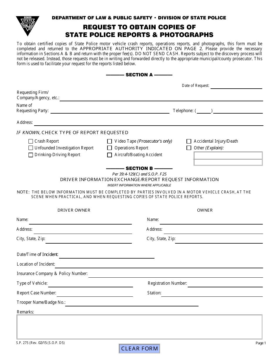 Form S.P.275 - Fill Out, Sign Online and Download Fillable PDF, New ...