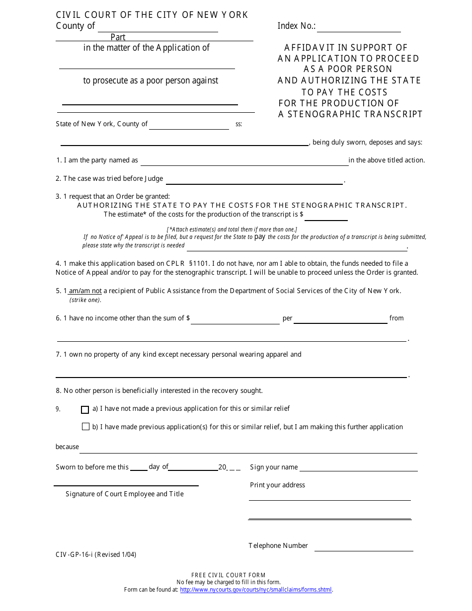 Form CIV-GP-16-I - Fill Out, Sign Online and Download Fillable PDF, New York City | Templateroller