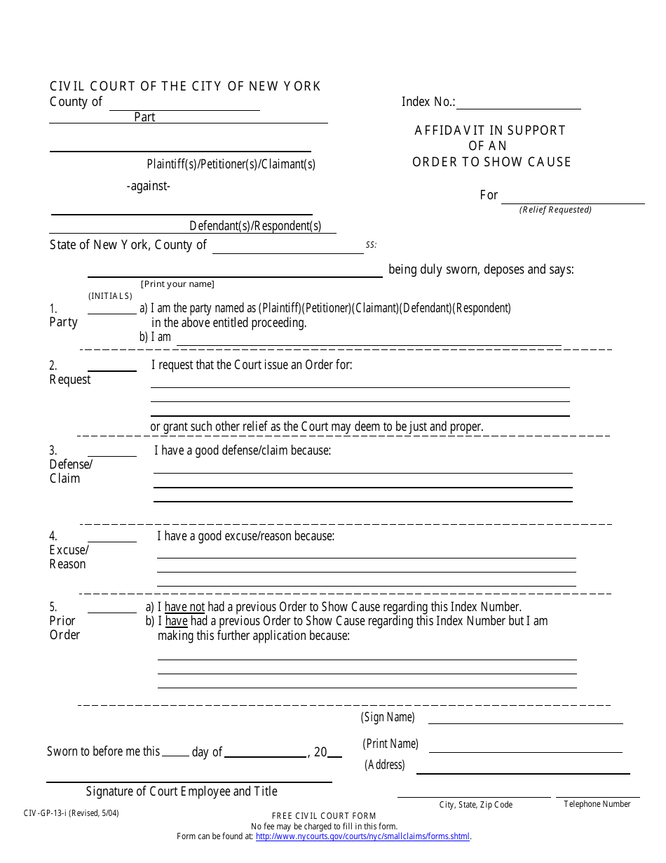 Form CIV-GP-13-I - Fill Out, Sign Online and Download Fillable PDF, New York City | Templateroller