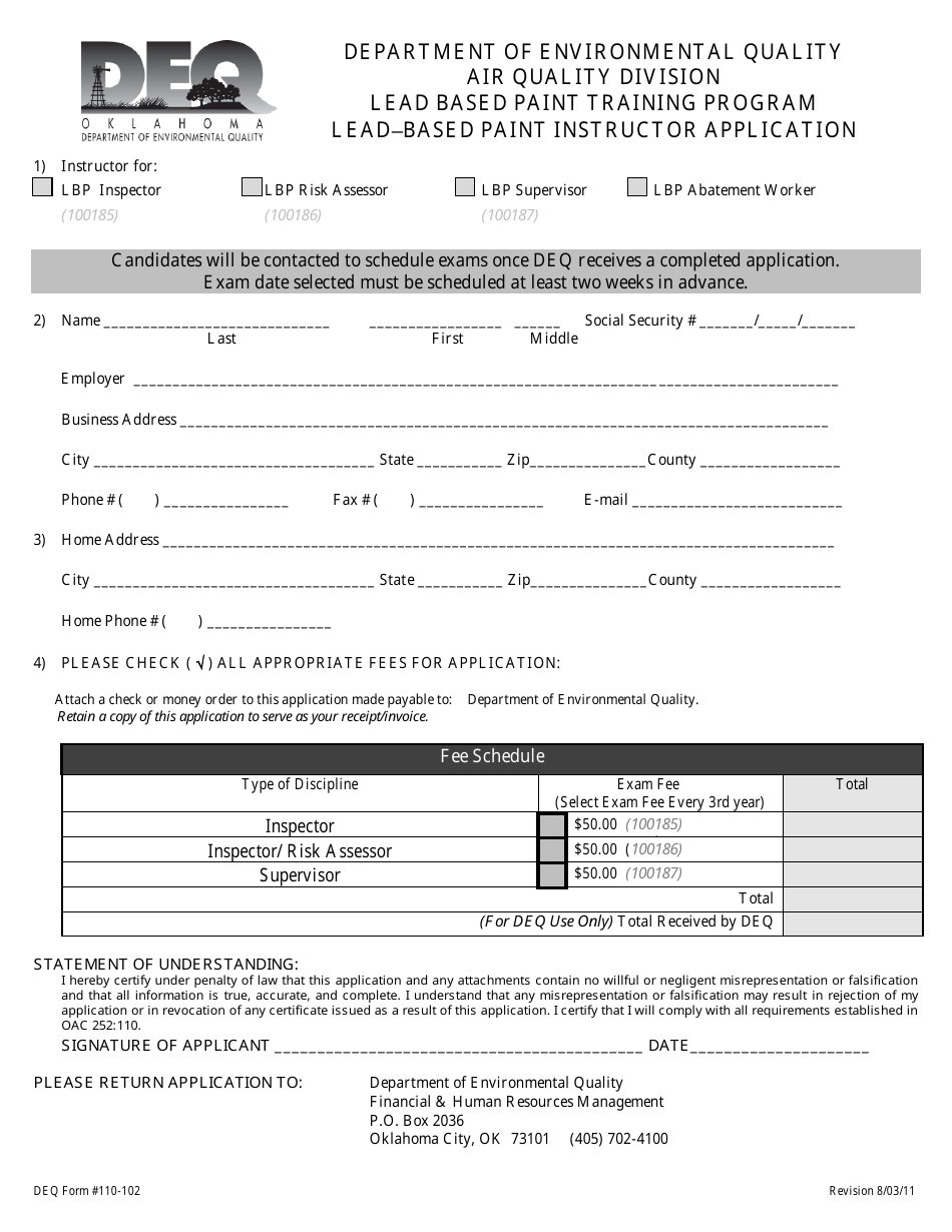 DEQ Form 110-102 - Fill Out, Sign Online and Download Printable PDF ...