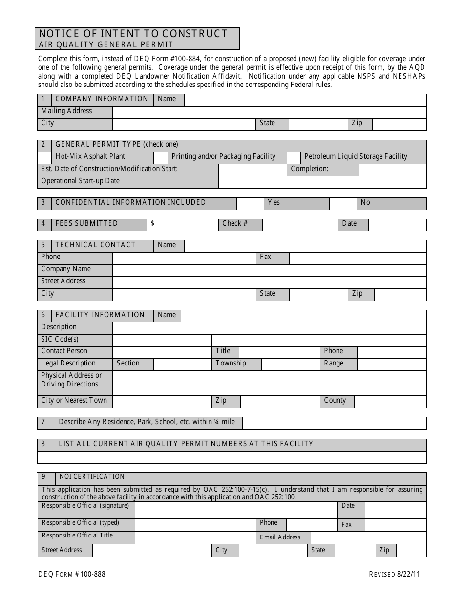 DEQ Form 100-888 - Fill Out, Sign Online and Download Printable PDF ...
