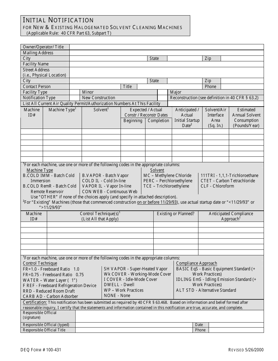 DEQ Form 100-431 - Fill Out, Sign Online and Download Printable PDF ...