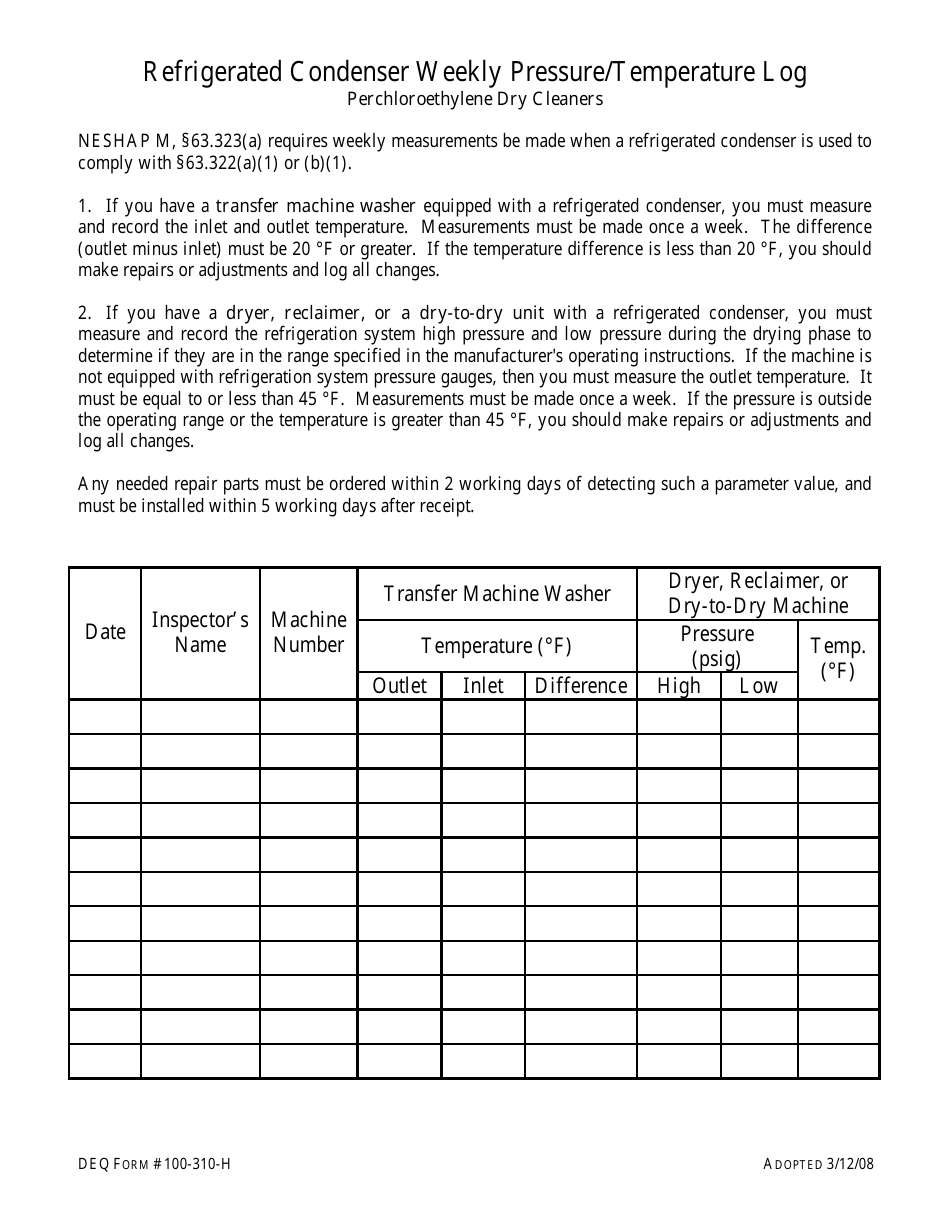 DEQ Form 100-310-H - Fill Out, Sign Online and Download Printable PDF ...