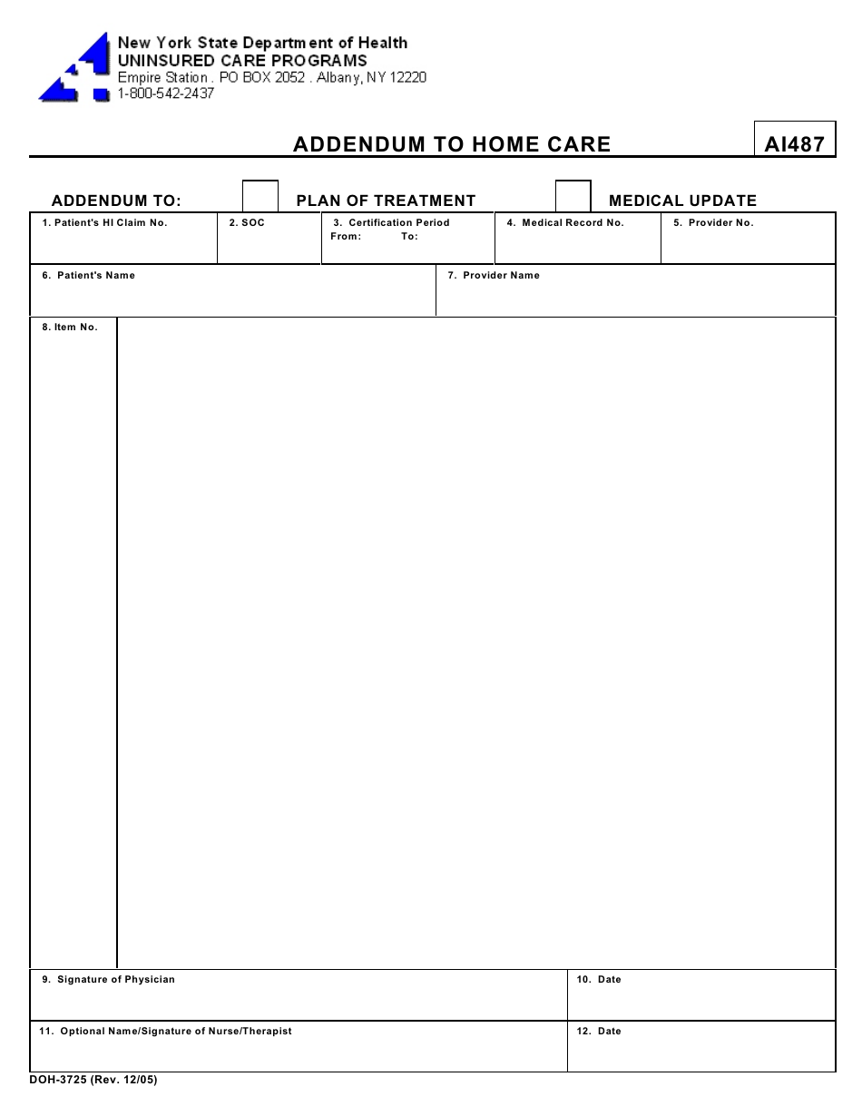 Form DOH-3725 - Fill Out, Sign Online and Download Printable PDF, New ...
