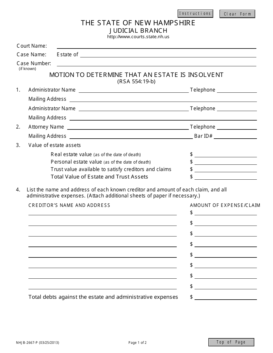 Form NHJB-2667-P Download Fillable PDF or Fill Online Motion to ...