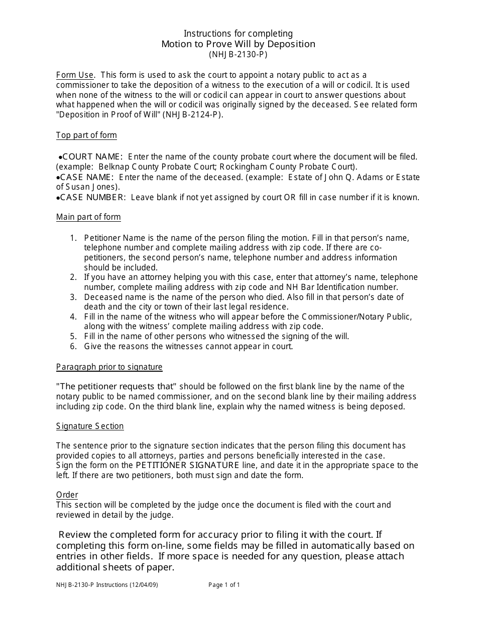 Download Instructions for Form NHJB-2130-P Motion to Prove Will by ...