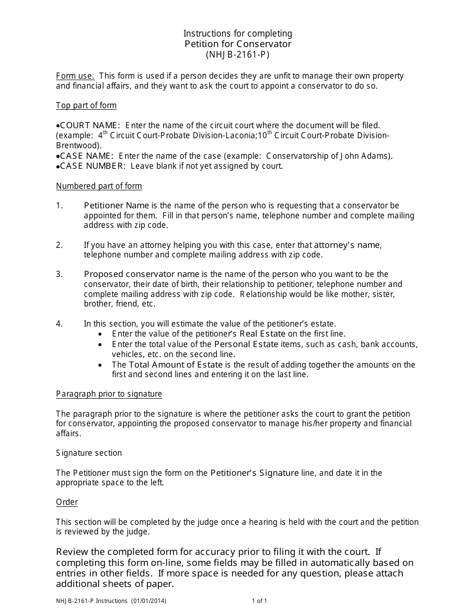Download Instructions for Form NHJB-2161-P Petition for Conservator PDF ...