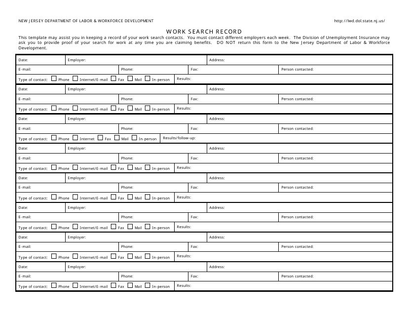 New Jersey Work Search Record Fill Out Sign Online And Download PDF 
