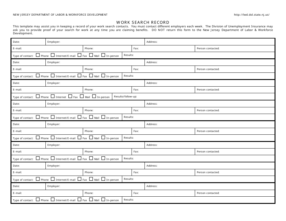 New Jersey Work Search Record - Fill Out, Sign Online and Download PDF ...