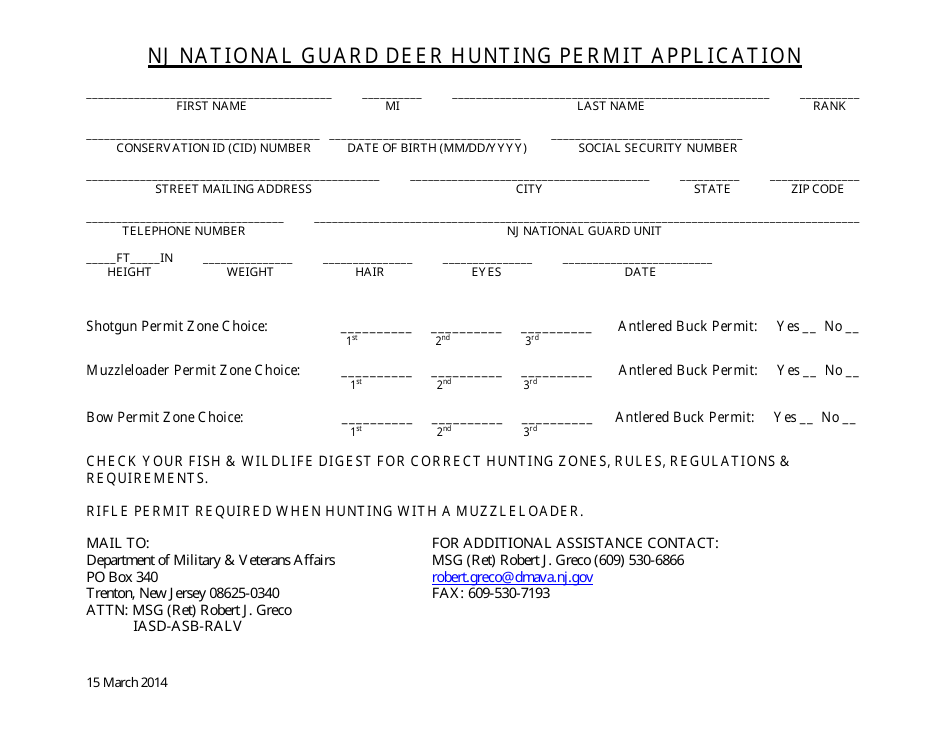 New Jersey Nj National Guard Deer Hunting Permit Application - Fill Out ...