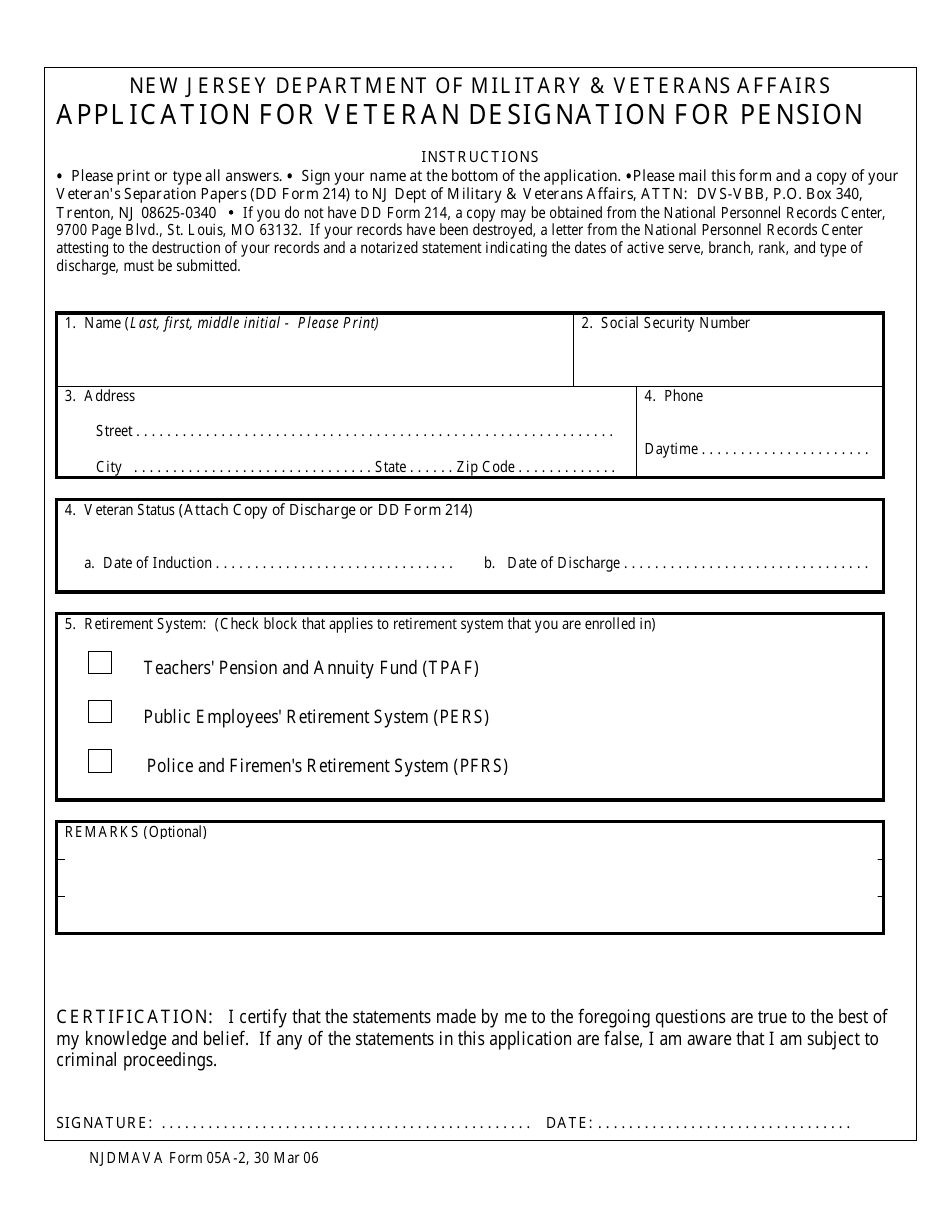 NJDMAVA Form 05A-2 - Fill Out, Sign Online and Download Fillable PDF, New Jersey | Templateroller