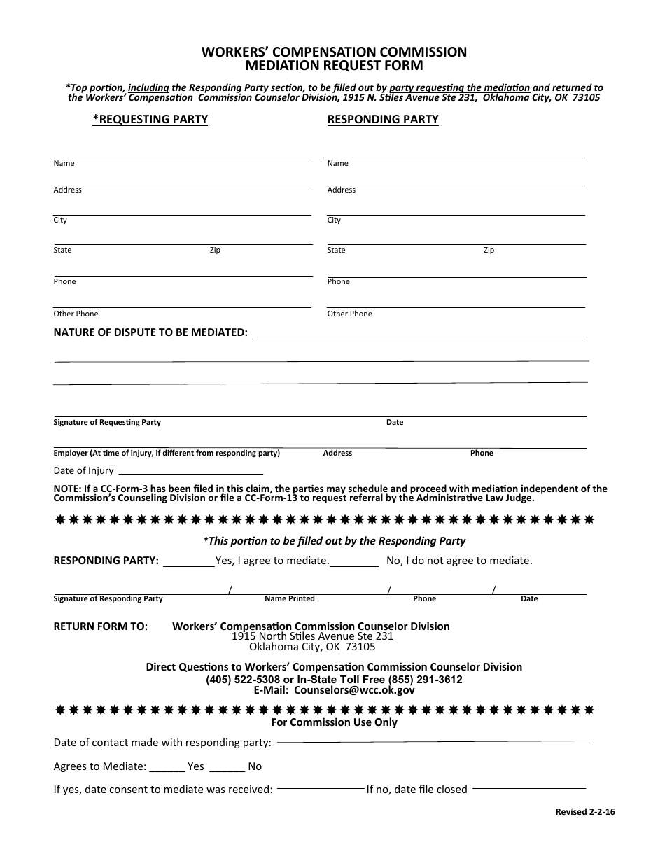 Oklahoma Mediation Request Form - Fill Out, Sign Online and Download PDF | Templateroller