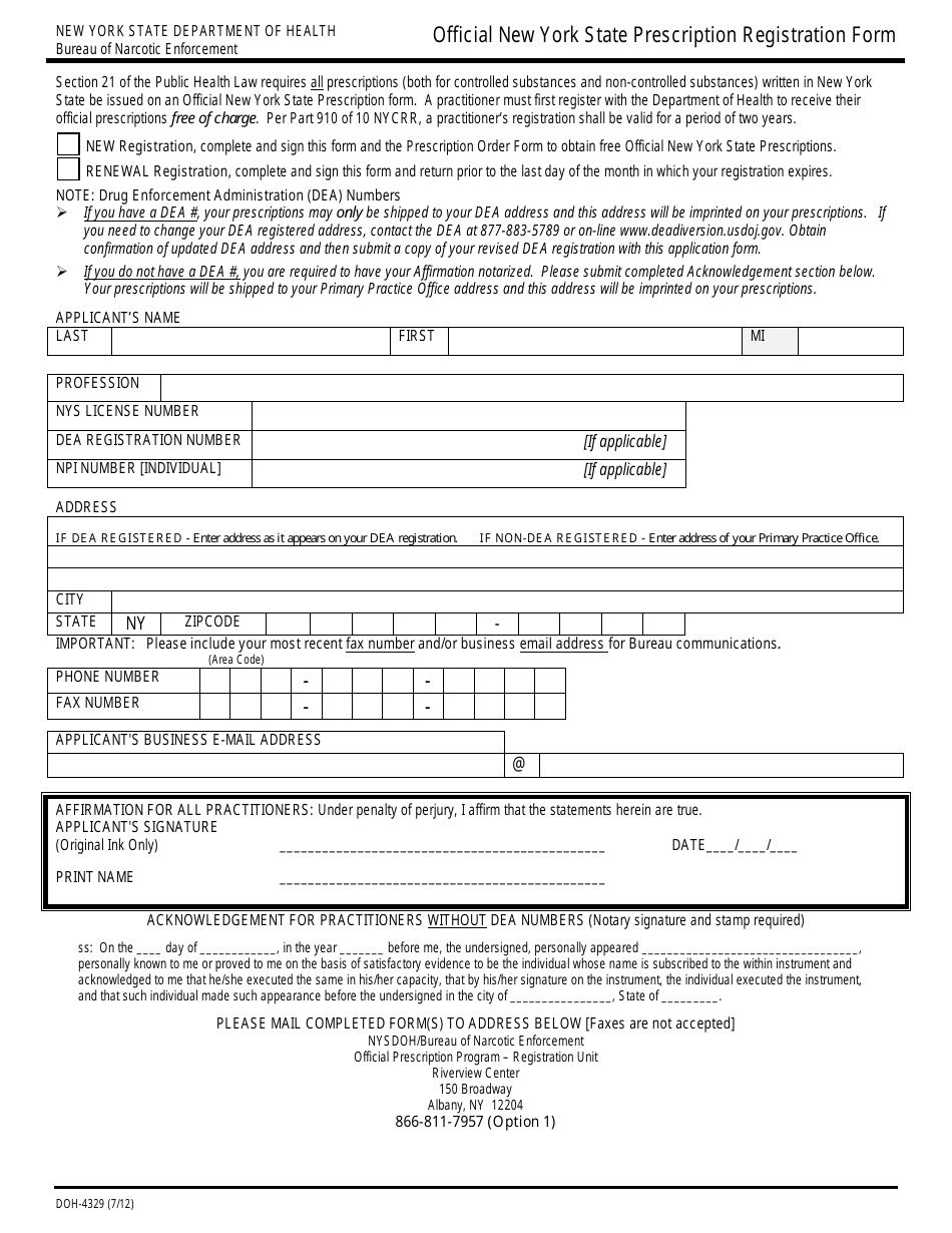 Form DOH-4329 - Fill Out, Sign Online and Download Printable PDF, New ...