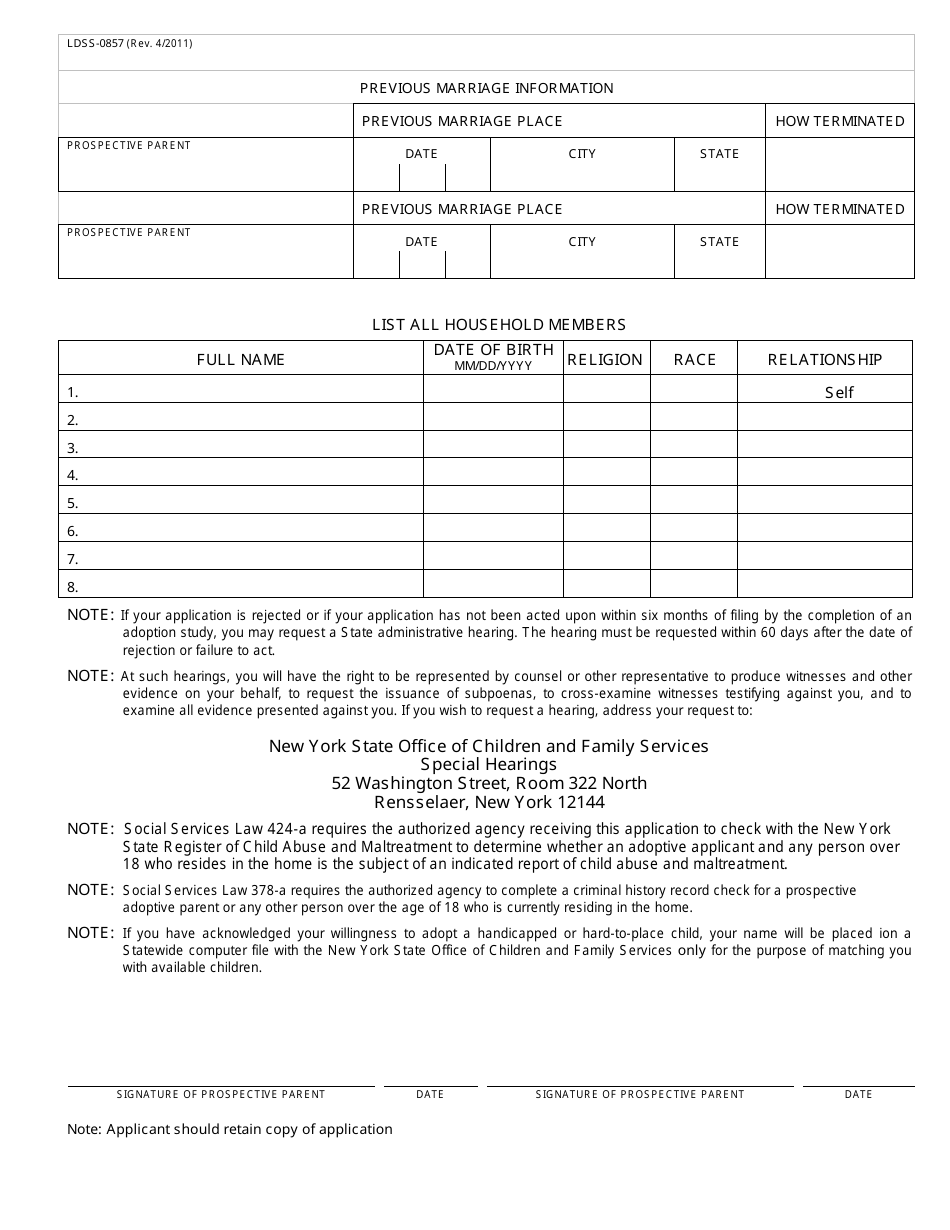 Form LDSS-0857 - Fill Out, Sign Online and Download Printable PDF, New ... Form LDSS-0857 - Fill Out, Sign Online and Download Printable PDF, New ...
