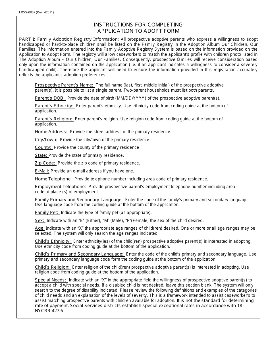 Form LDSS-0857 - Fill Out, Sign Online and Download Printable PDF, New ... Form LDSS-0857 - Fill Out, Sign Online and Download Printable PDF, New ...