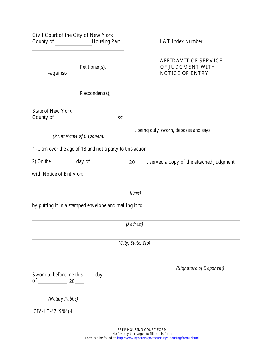Form CIV-LT-47 - Fill Out, Sign Online and Download Fillable PDF, New York City | Templateroller