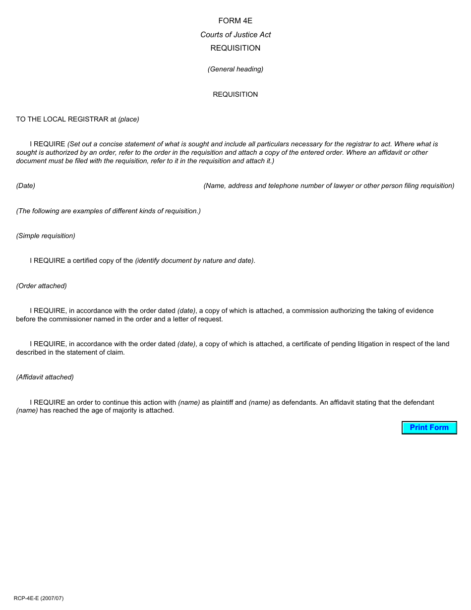 Form 4E - Fill Out, Sign Online and Download Printable PDF, Ontario ...