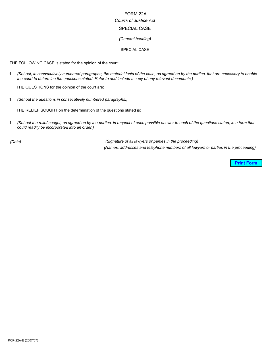 Form 22A - Fill Out, Sign Online and Download Printable PDF, Ontario ...