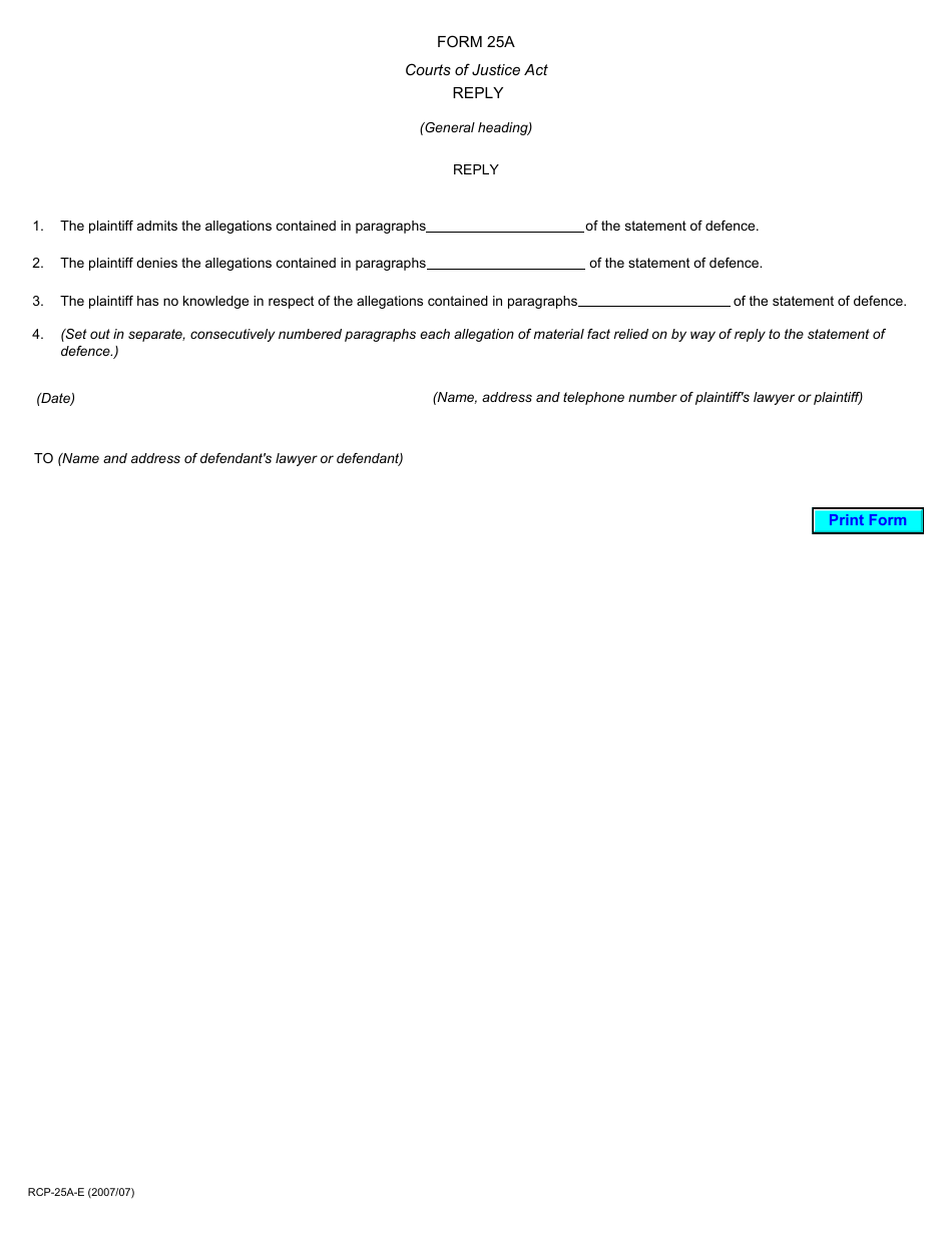 Form 25A - Fill Out, Sign Online and Download Printable PDF, Ontario ...