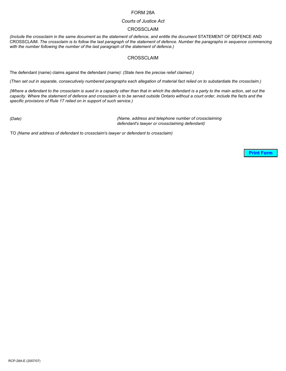 Form 28A - Fill Out, Sign Online and Download Printable PDF, Ontario ...