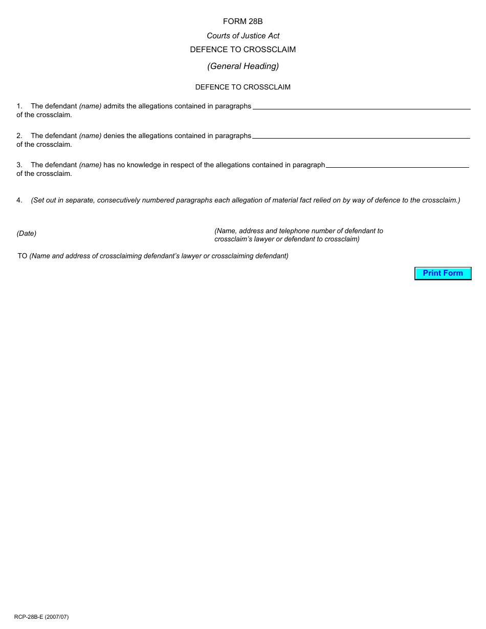 Form 28B - Fill Out, Sign Online and Download Printable PDF, Ontario ...