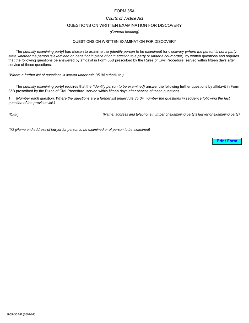 Form 35A - Fill Out, Sign Online and Download Printable PDF, Ontario ...