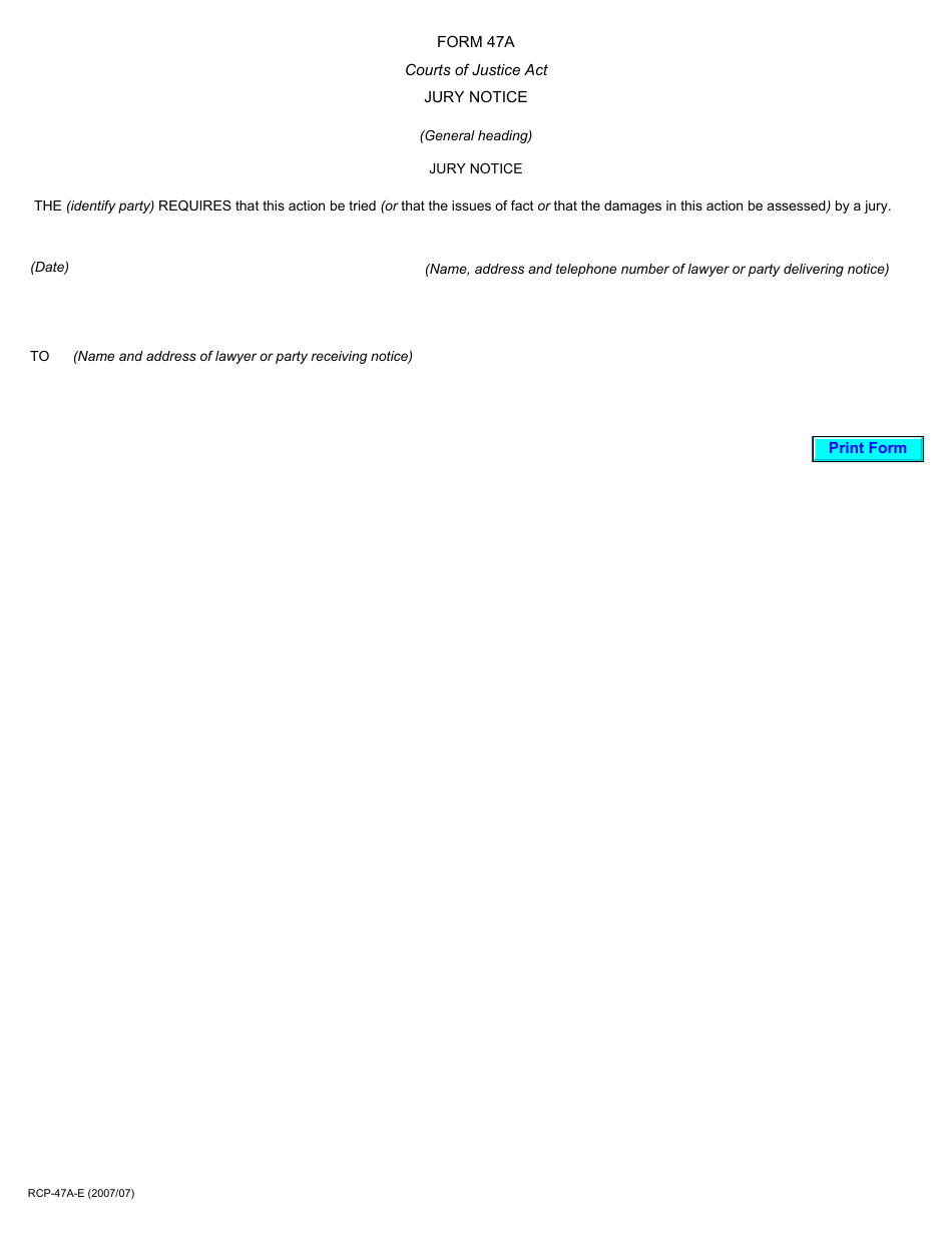 Form 47A - Fill Out, Sign Online and Download Printable PDF, Ontario ...
