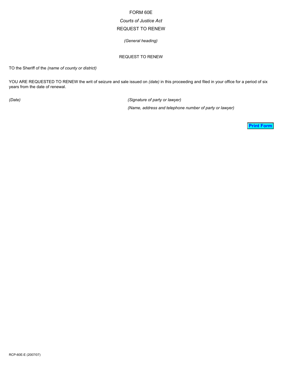 Form 60E - Fill Out, Sign Online and Download Printable PDF, Ontario Canada | Templateroller