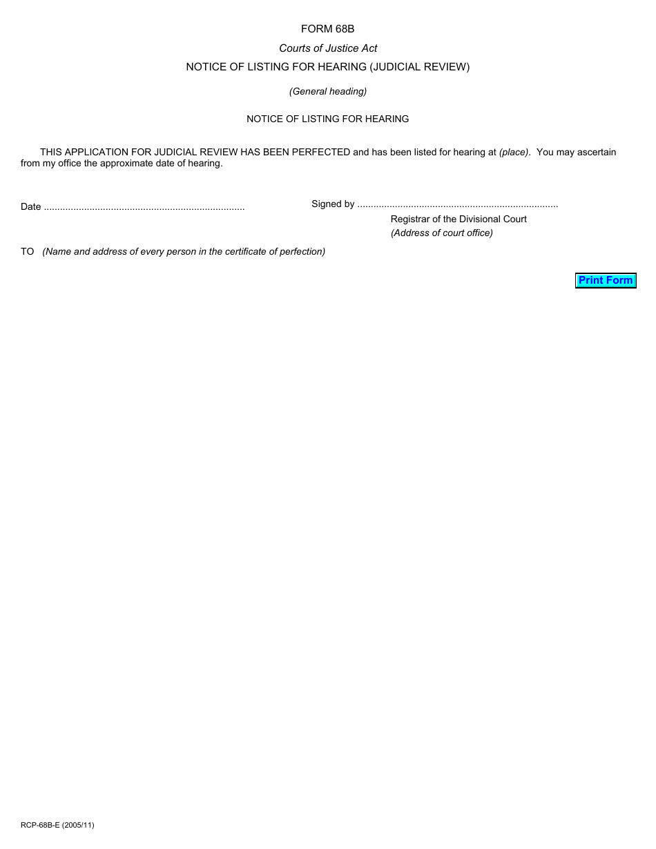 Form 68B - Fill Out, Sign Online and Download Printable PDF, Ontario ...