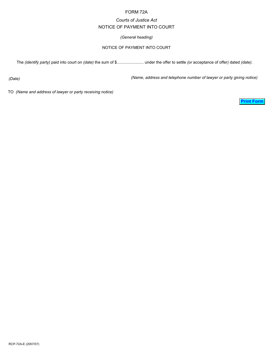 Form 72A - Fill Out, Sign Online and Download Printable PDF, Ontario ...