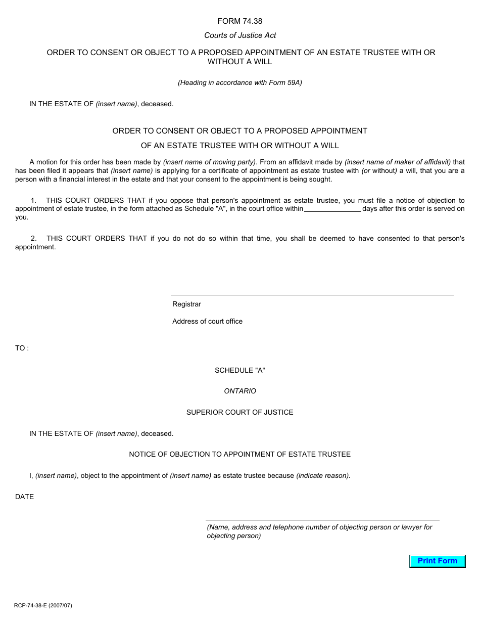 Form 74.38 - Fill Out, Sign Online and Download Printable PDF, Ontario ...