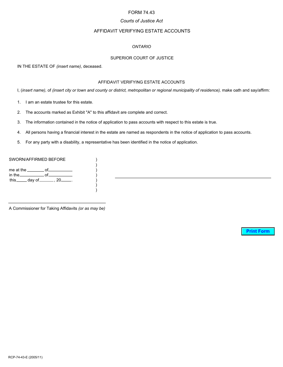 Form 74.43 - Fill Out, Sign Online and Download Printable PDF, Ontario ...