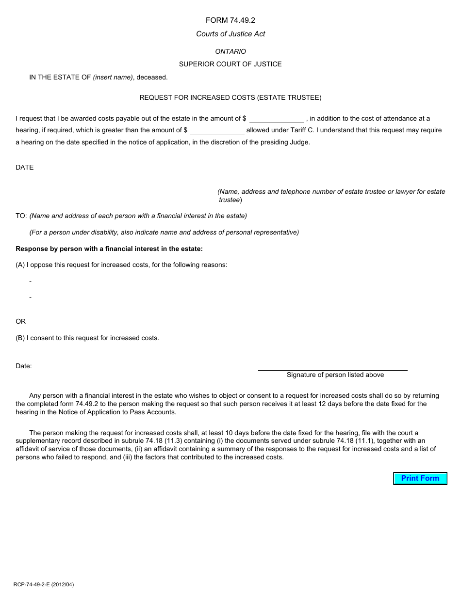 Form 74.49.2 - Fill Out, Sign Online and Download Printable PDF ...