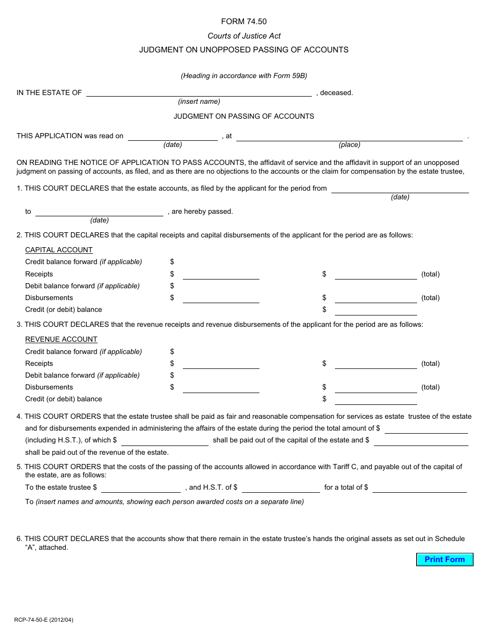 Form 74.50 - Fill Out, Sign Online and Download Printable PDF, Ontario ...
