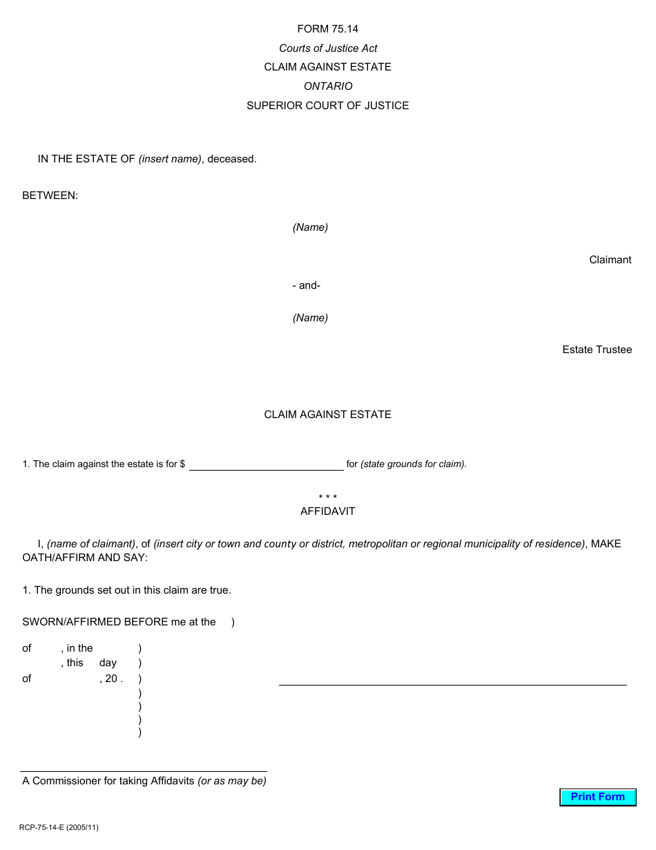 Form 75.14 - Fill Out, Sign Online and Download Printable PDF, Ontario ...