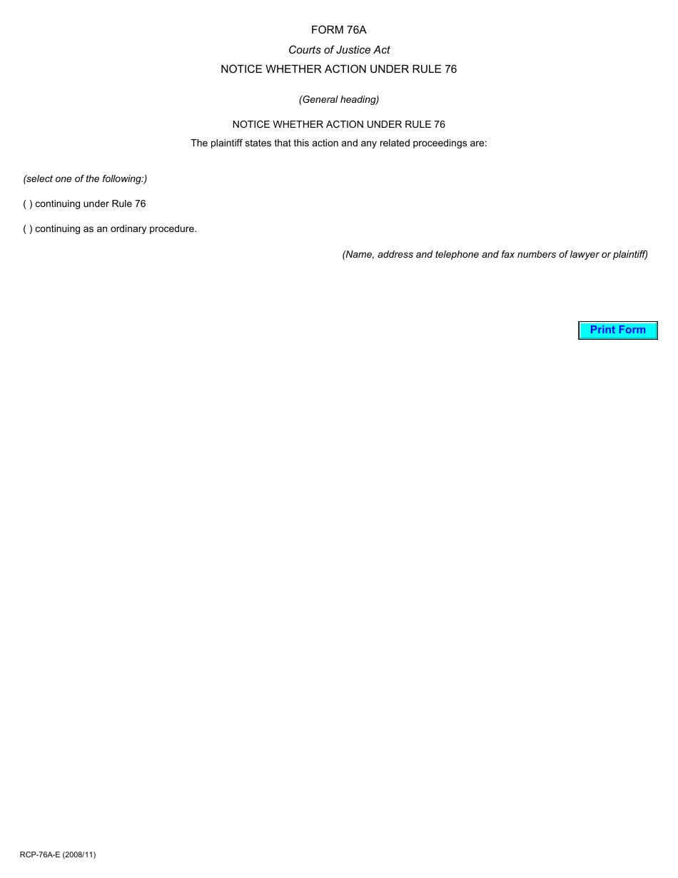 Form 76A - Fill Out, Sign Online and Download Printable PDF, Ontario ...