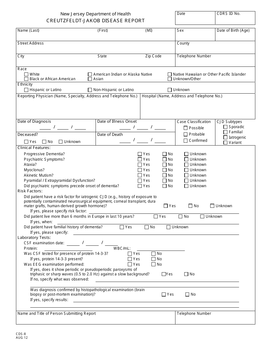 Form CDS-8 - Fill Out, Sign Online and Download Printable PDF, New ...